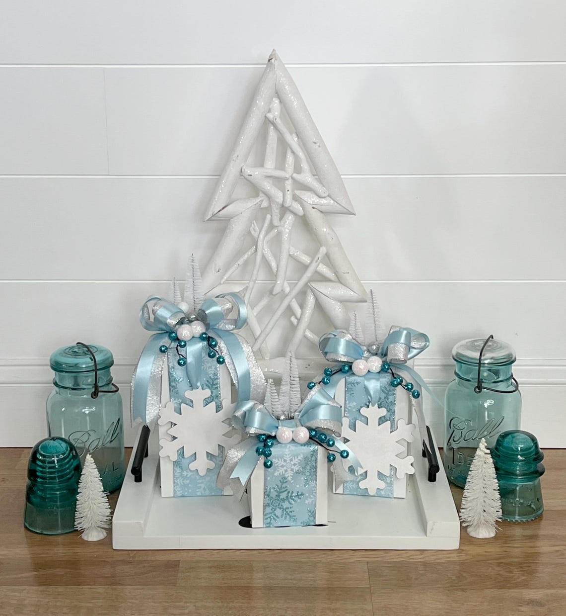 Snowflake Shelf Sitters Blue & White Wooden Holiday Gift Decor Winter ...