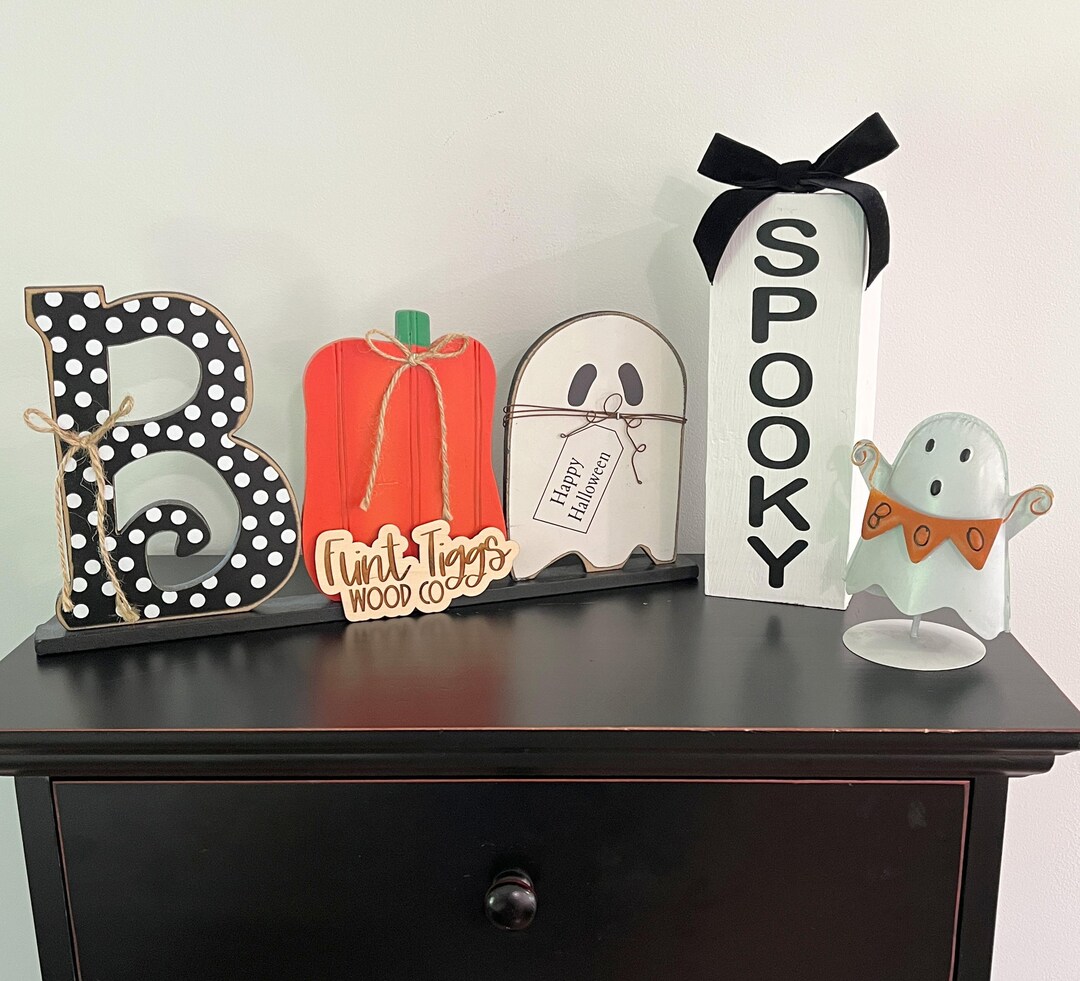 Spooky Halloween Wood Block Set: Eek Boo Decor - Etsy