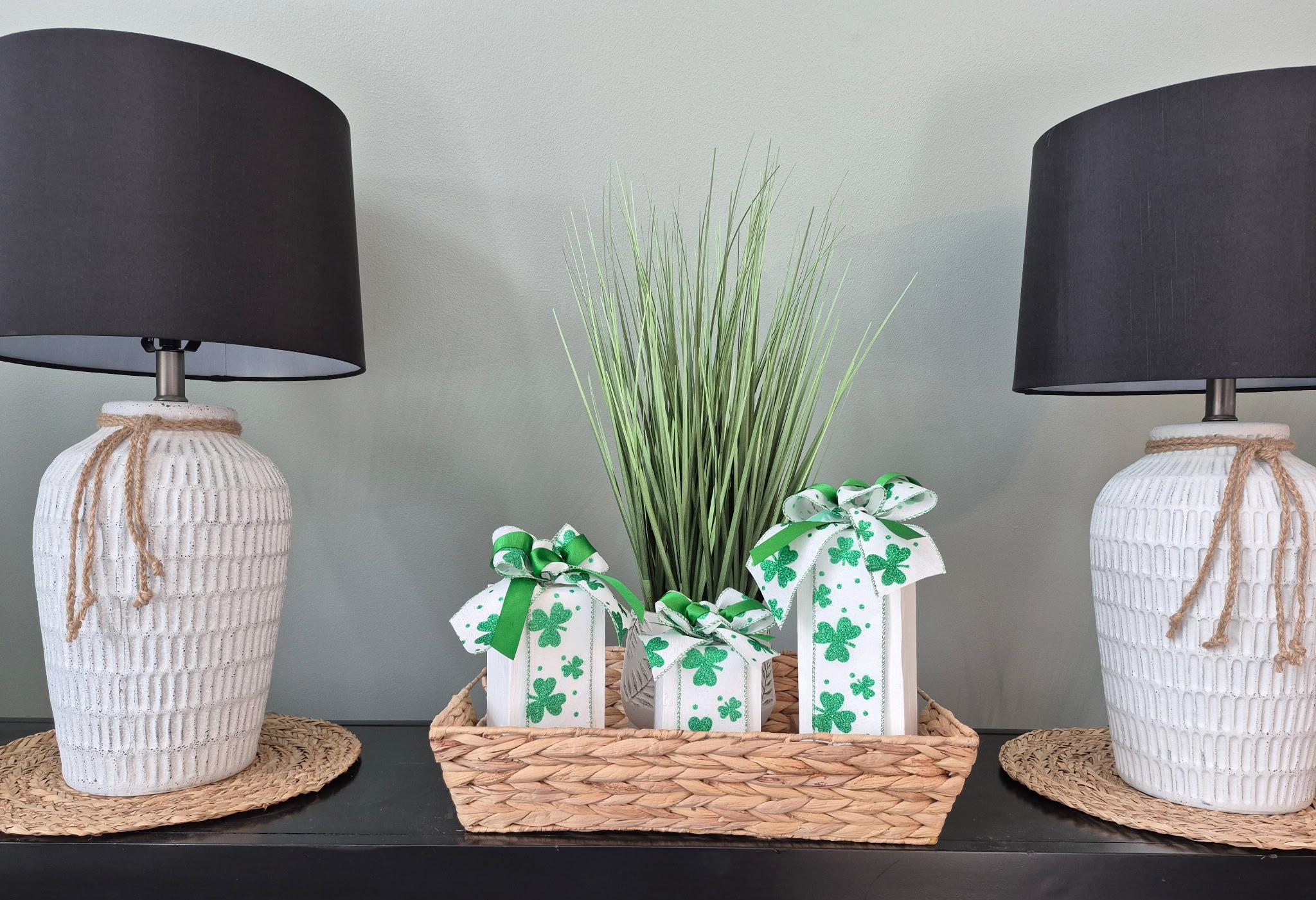 Shamrocks Home Decor St Patricks Day Wooden Blocks Clover Green White ...