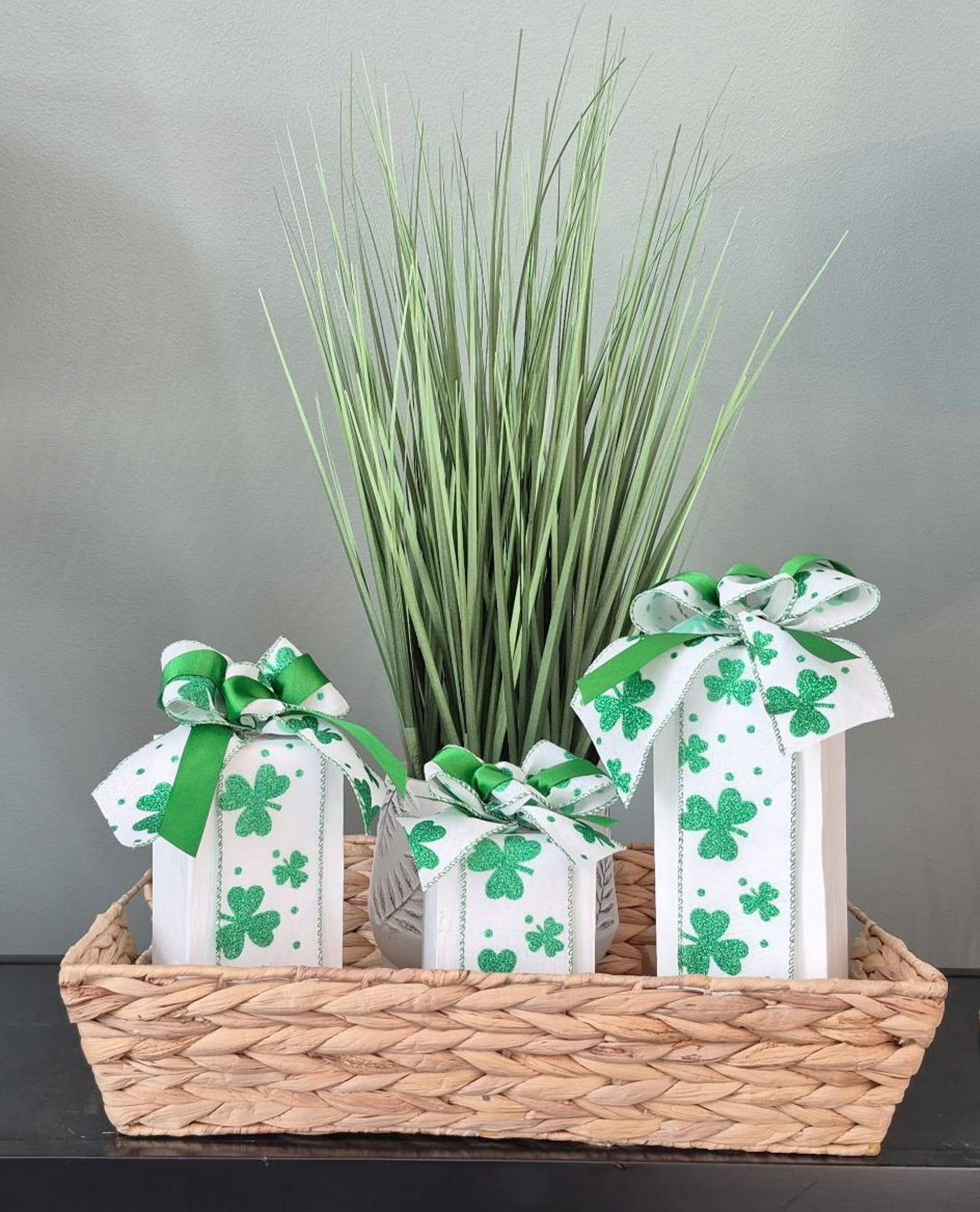 Shamrocks Home Decor St Patricks Day Wooden Blocks Clover Green White ...