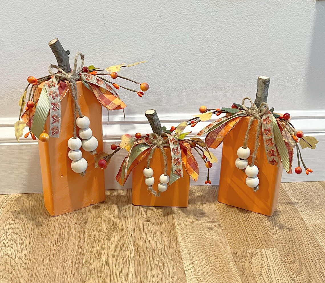 Wood Pumpkins Set, 2x4 Pumpkins Centerpiece, Wood Blocks Modern ...