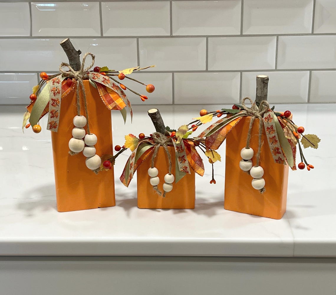Wood Pumpkins Set, 2x4 Pumpkins Centerpiece, Wood Blocks Modern ...