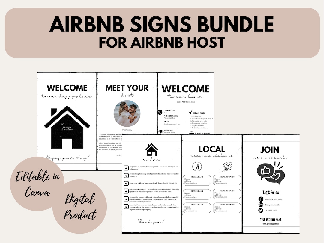 Airbnb Sign Bundle Template, Editable Airbnb Signs, Vacation Home ...