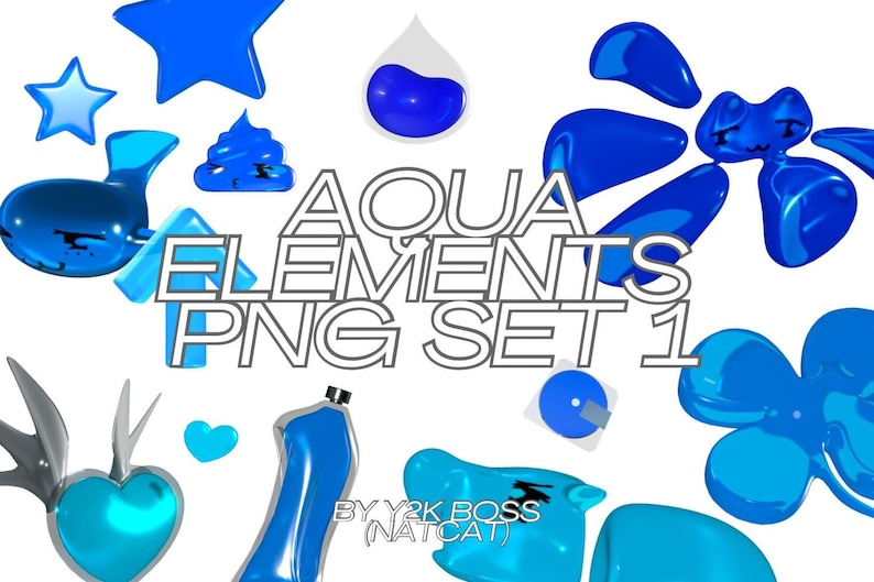 Aqua Y2K Elements Set 1 Blue Glass PNG 3D Digital Files - Etsy