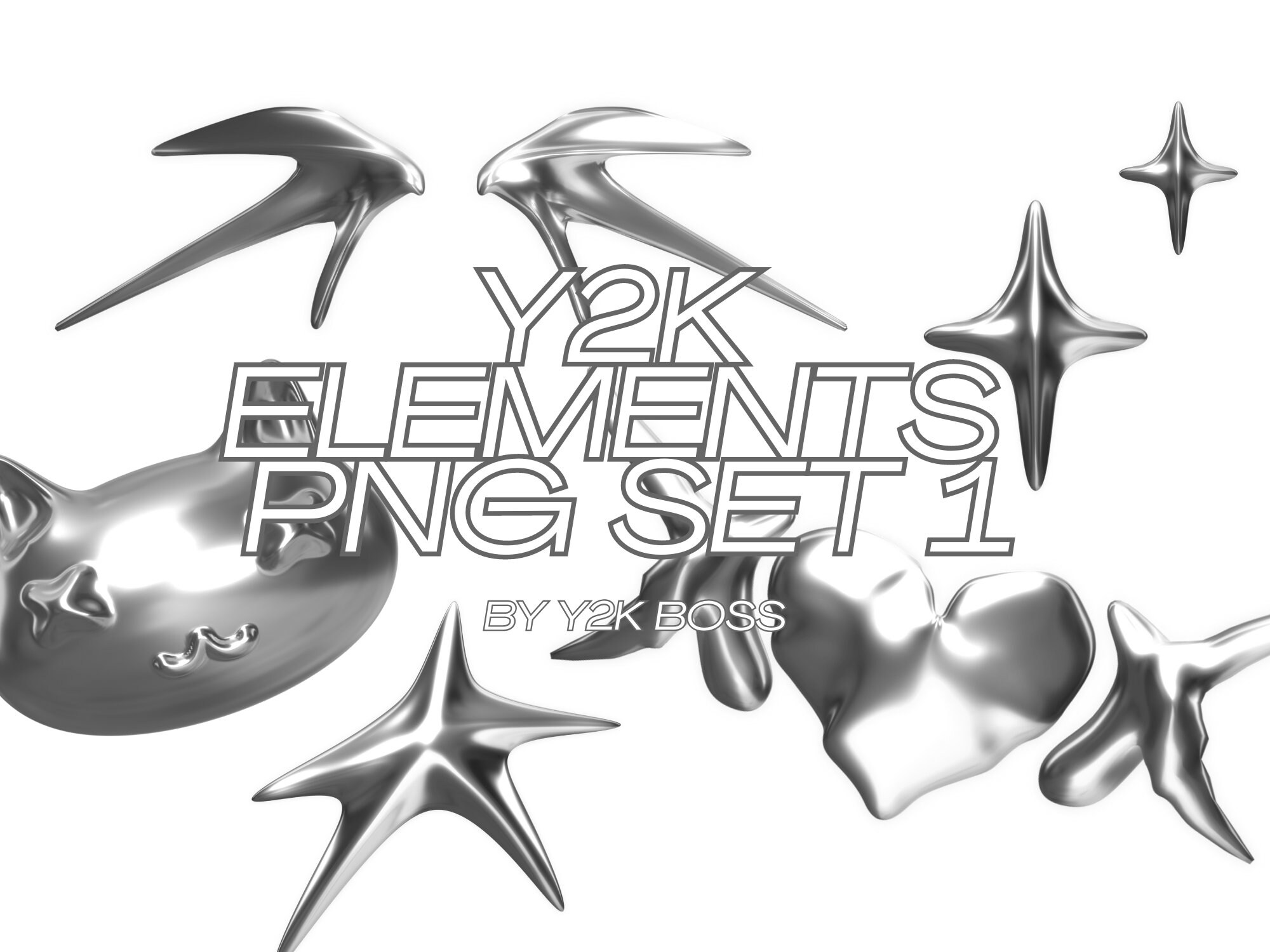 Y2K Elements Set 1 Silver Chrome PNG 3D Rendering Digital Files - Etsy
