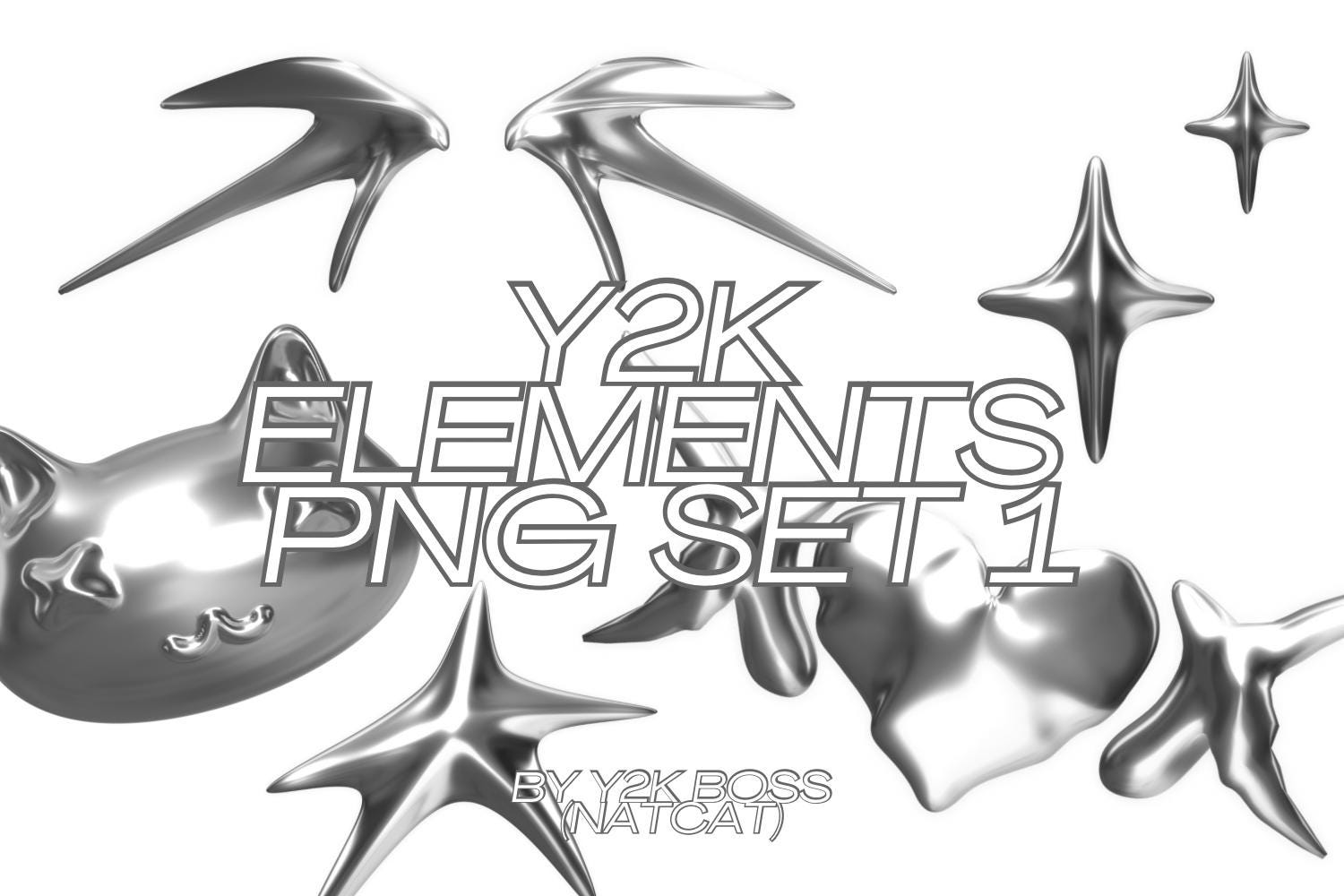 Y2K Elements Set 1 Silver Chrome PNG 3D Rendering Digital Files - Etsy