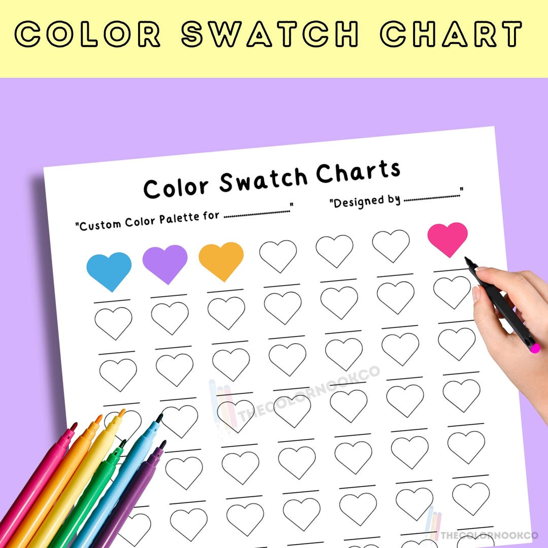 Heart Color Swatch Chart | Printable Marker & Paint Swatch Template ...