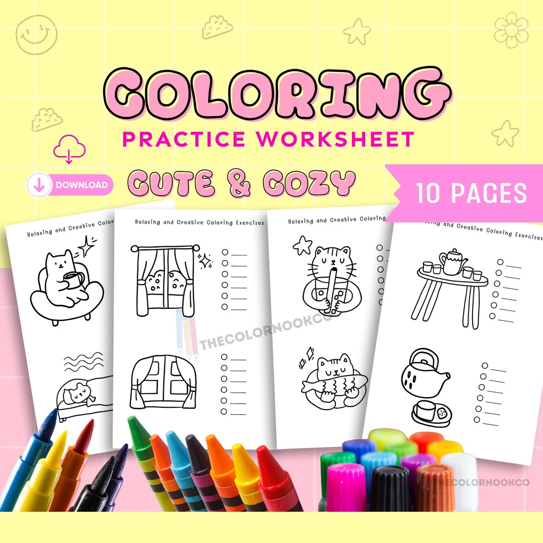 Cozy Coloring Practice Sheets | Blending & Shading Exercises | Instant ...