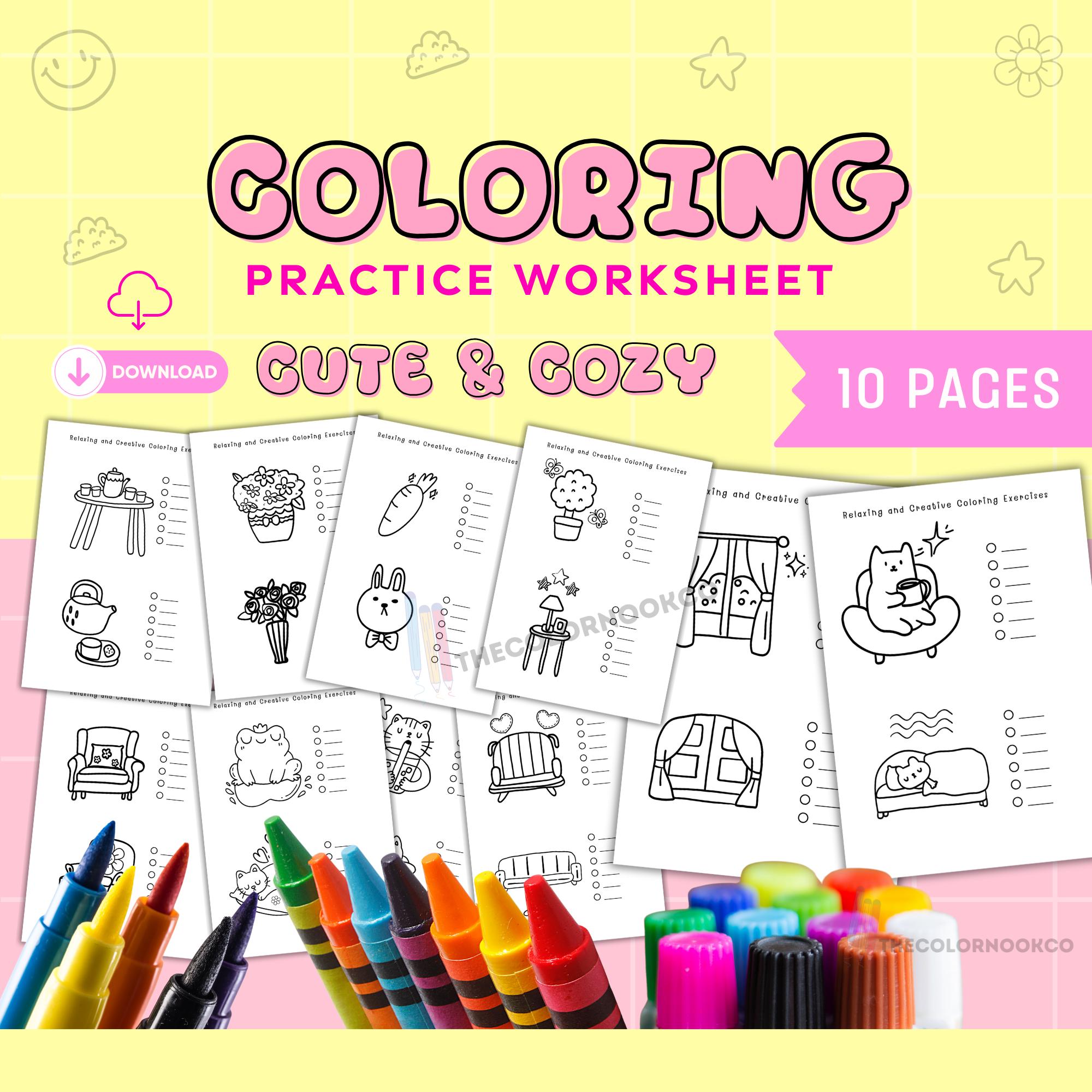 Cozy Coloring Practice Sheets | Blending & Shading Exercises | Instant ...