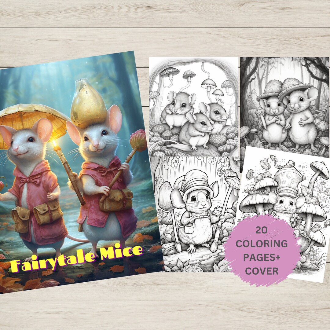 Fairytale Mice Coloring Book, Mice Coloring Page, Gift PDF, Bonus ...