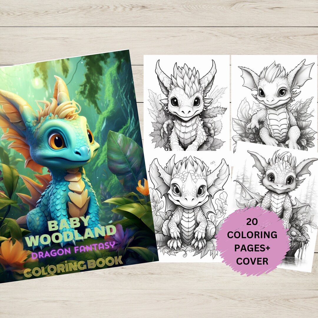 Baby Woodland Dragon Fantasy Coloring Book, Baby Dragon Coloring Book ...