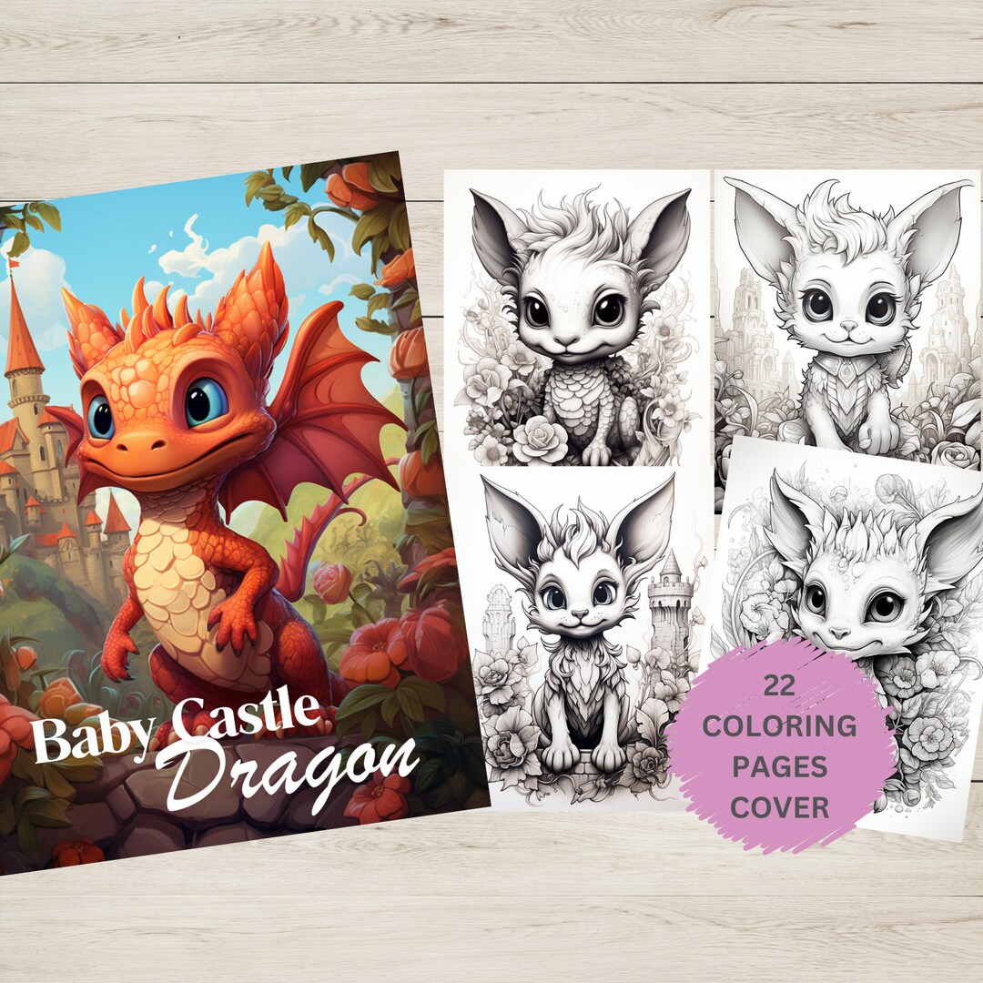 Baby Dragon Coloring Book, Baby Castle Dragon Flower Coloring Book ...
