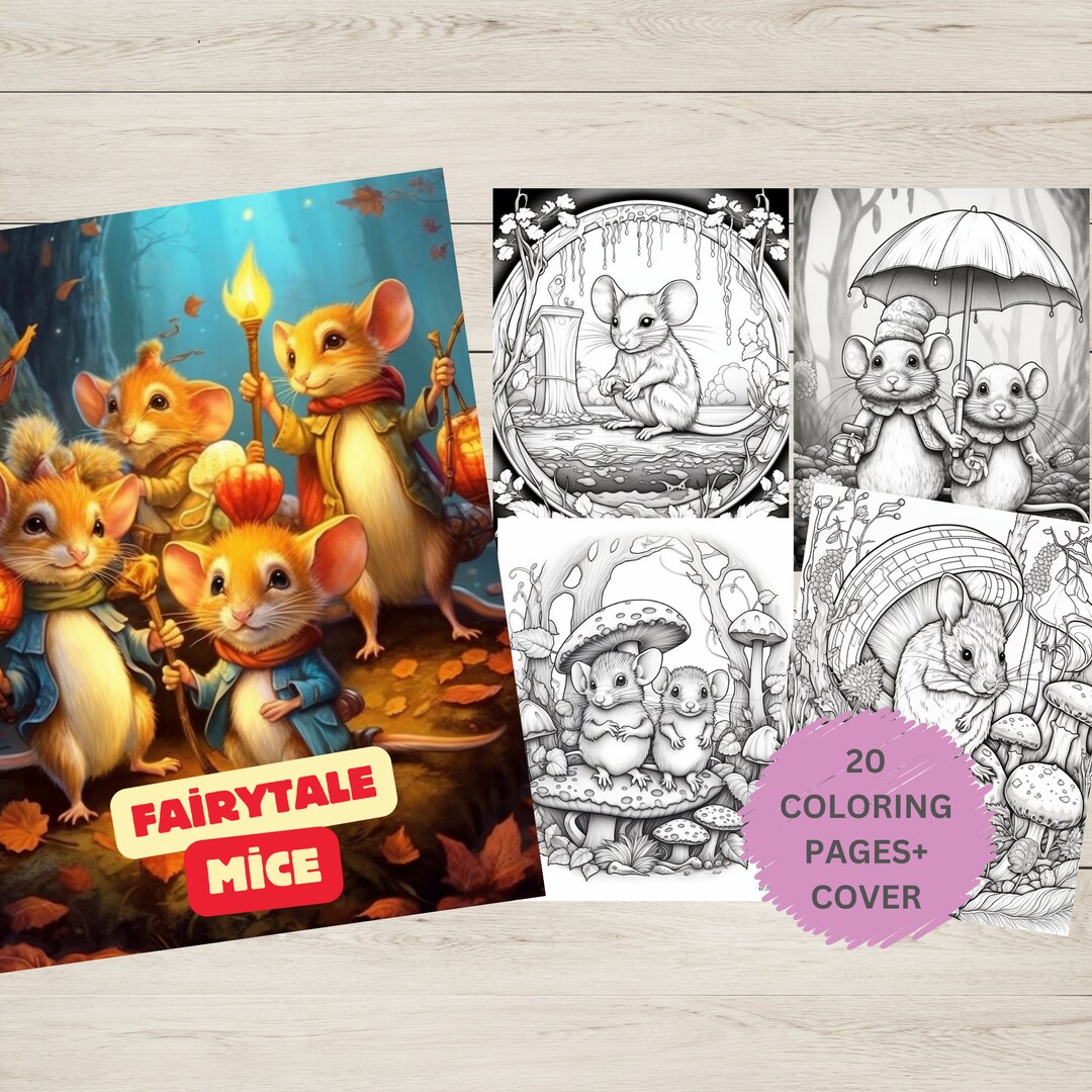 Mice Coloring Page, Gift PDF, Fairytale Mice Coloring Book, Bonus ...