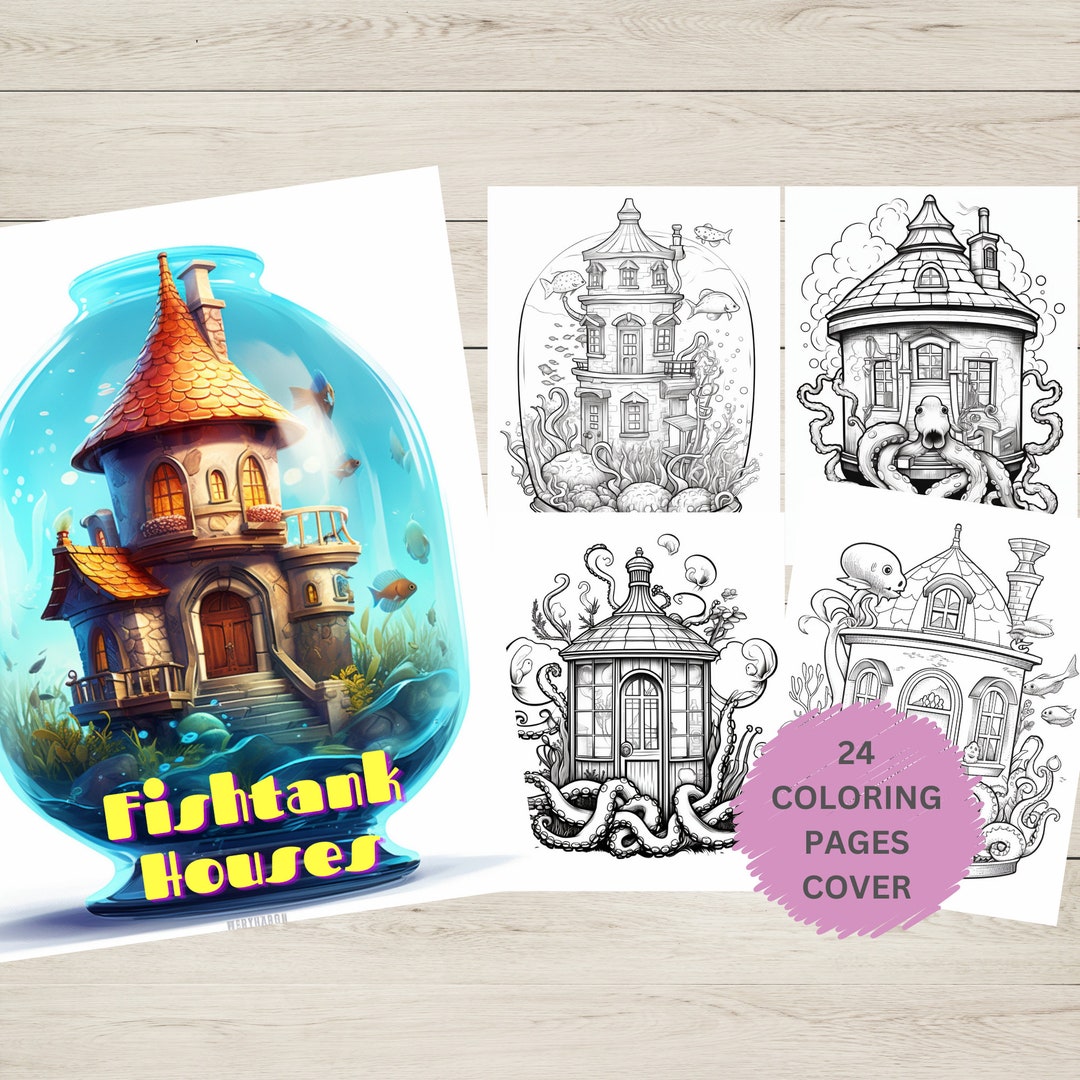 Fishtank Houses Coloring Book, Cute Fish Houses Coloring Book, Bonus ...