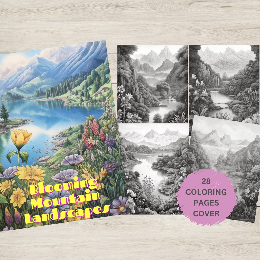 Blooming Mountain Landscapes Coloring Book, Mountain Landscapes ...