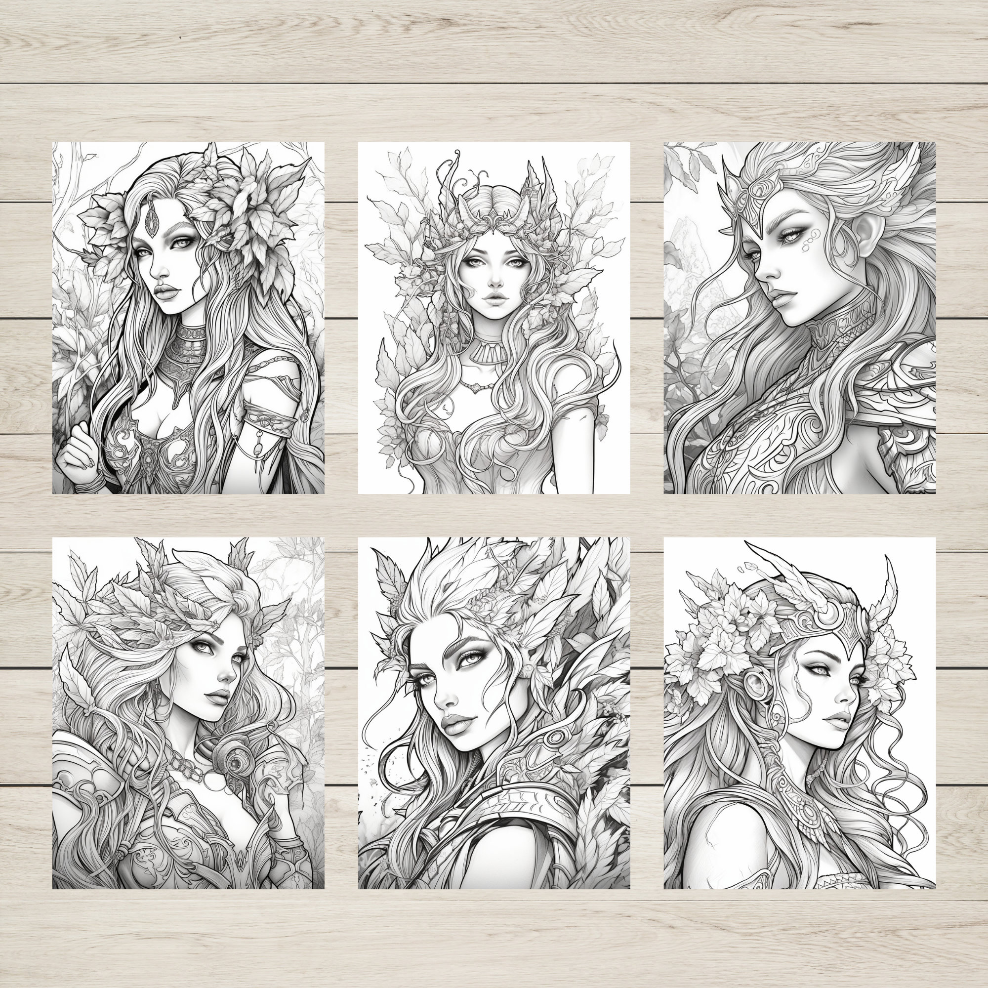 Elf and Druid Fantasy Woman Coloring Page, Bantasy Woman Coloring Page ...