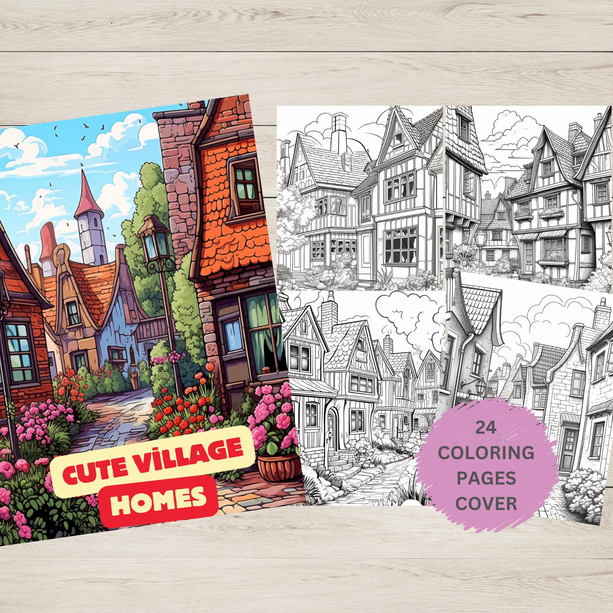 Cute Village Coloring Book, Cute Village Homes Coloring Book, Kids for ...