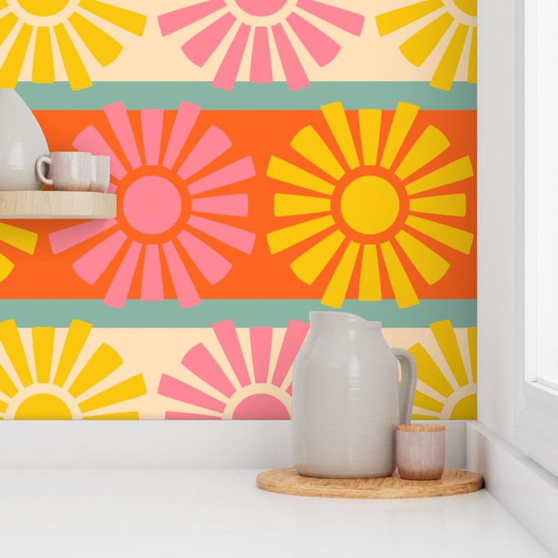 Pink and Yellow Striped Wallpaper - Etsy