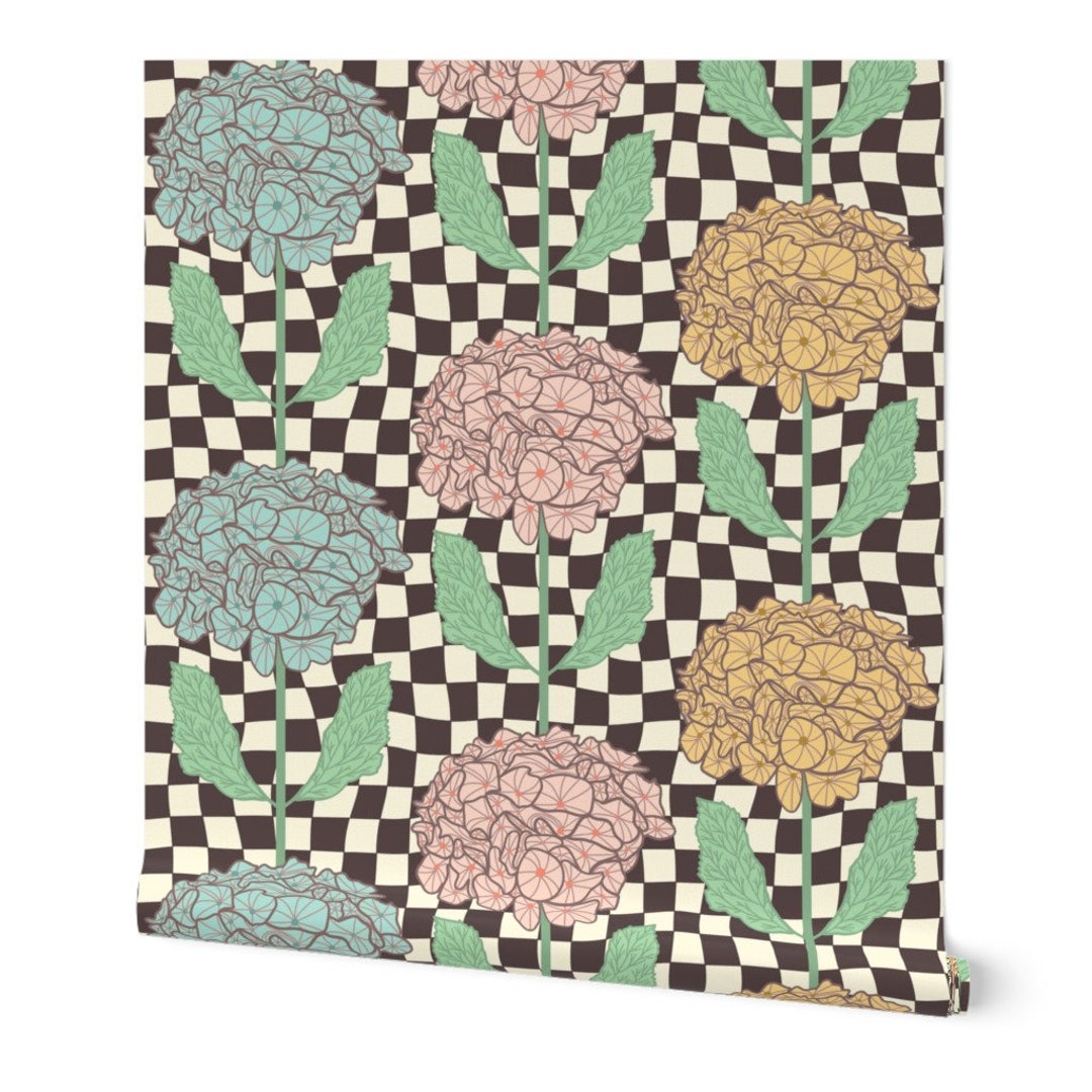 Kitschy Retro 1950s Soft Pastel Pink Yellow Blue Boisterous Hydrangea ...