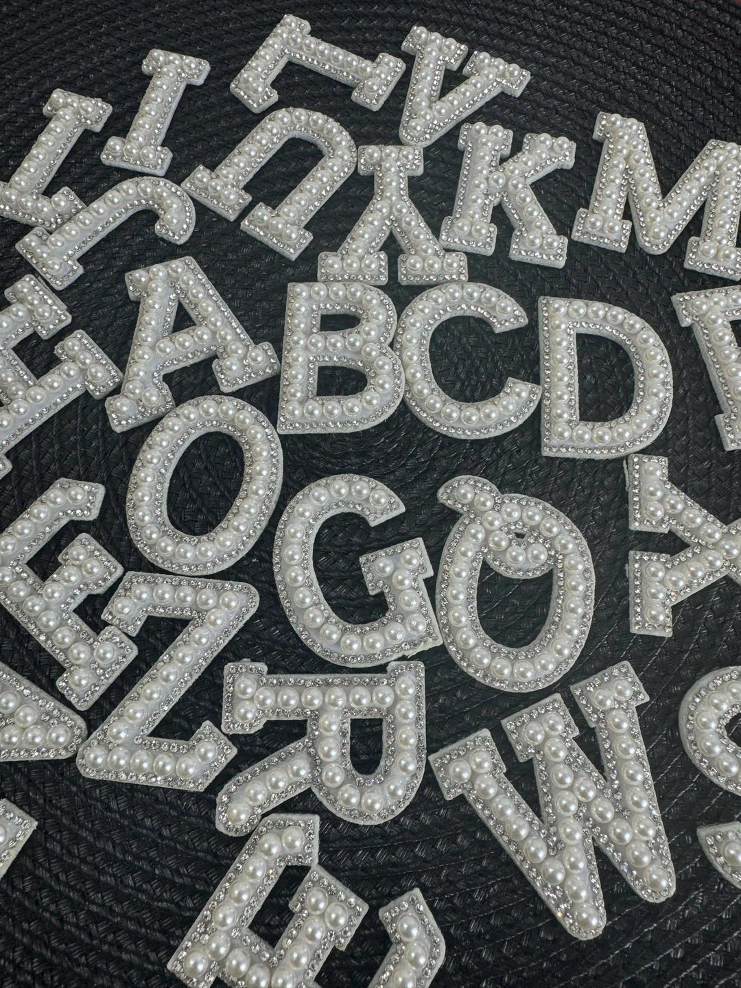 Rhinestone Pearls Patch, Pearl Letter Patch, Sew on Patch, Name ...