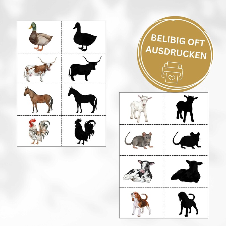 Farm Shadow Matching Game Montessori, Montessori Matching Cards Toddler ...