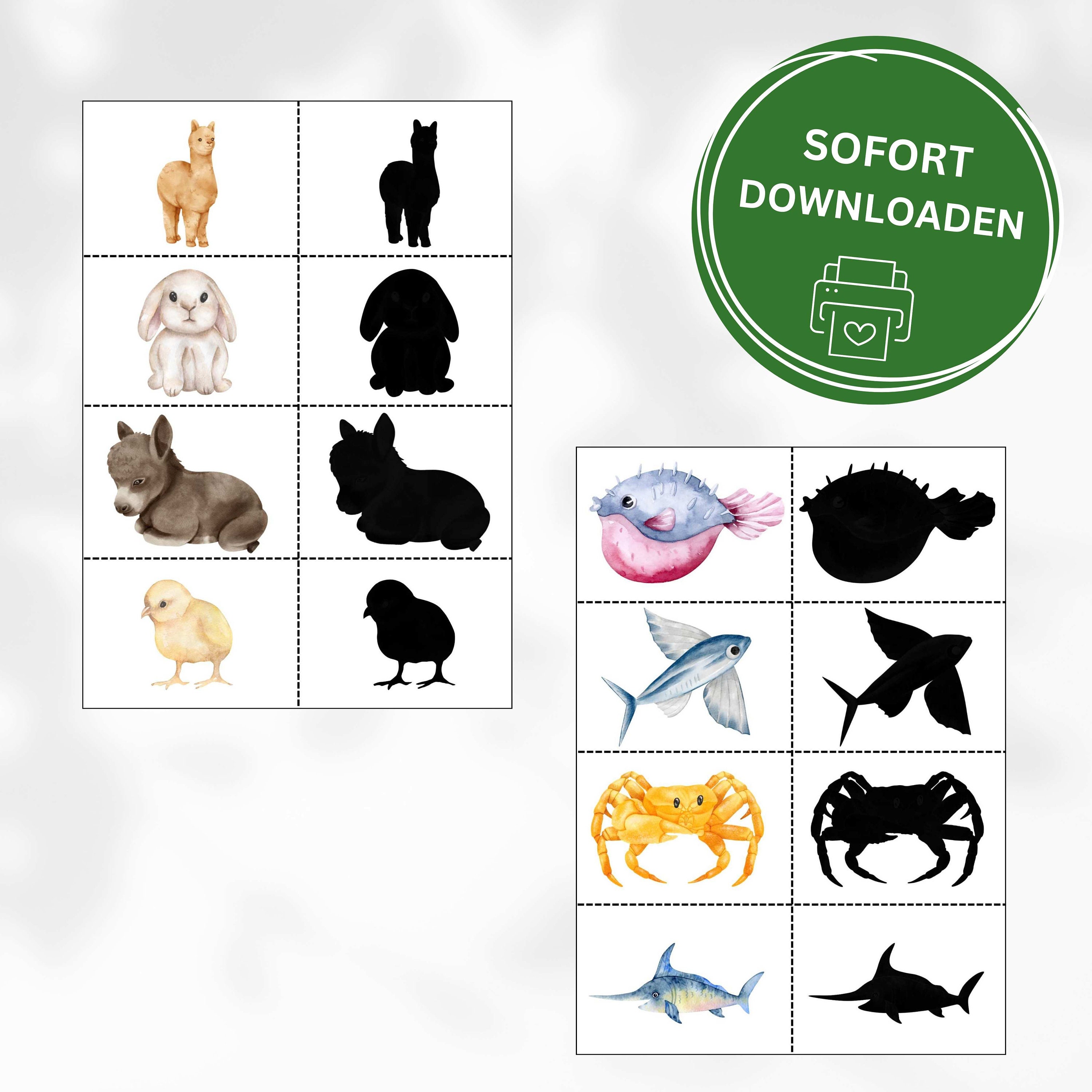 Shadow Matching Game Montessori, Animal Montessori Matching Cards ...