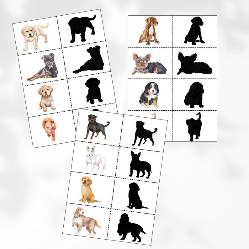 Dog Shadow Matching Game: Montessori Toddler Activity (printable PDF ...