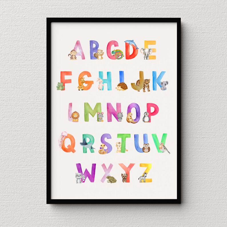 ABC Animal Print, Rainbow Alphabet Poster, Printable Educational Wall ...