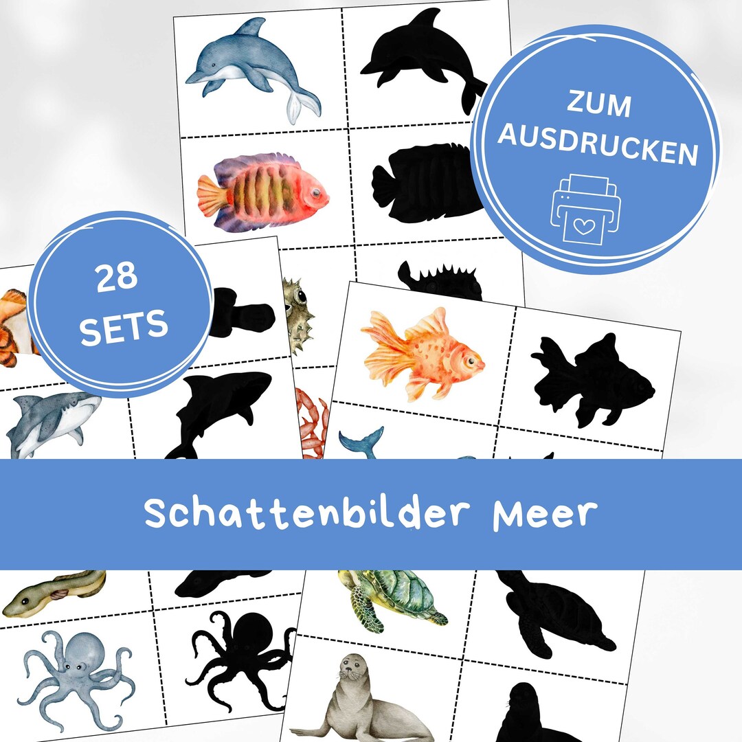 Ocean Shadow Matching Game Montessori, Montessori Matching Cards ...