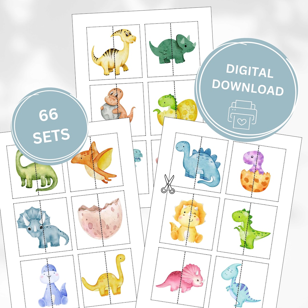 Dino Matching Game Montessori, Montessori Matching Cards, Printable ...