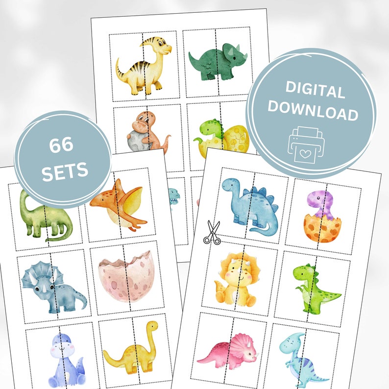 Dino Matching Game Montessori, Montessori Matching Cards, Printable ...