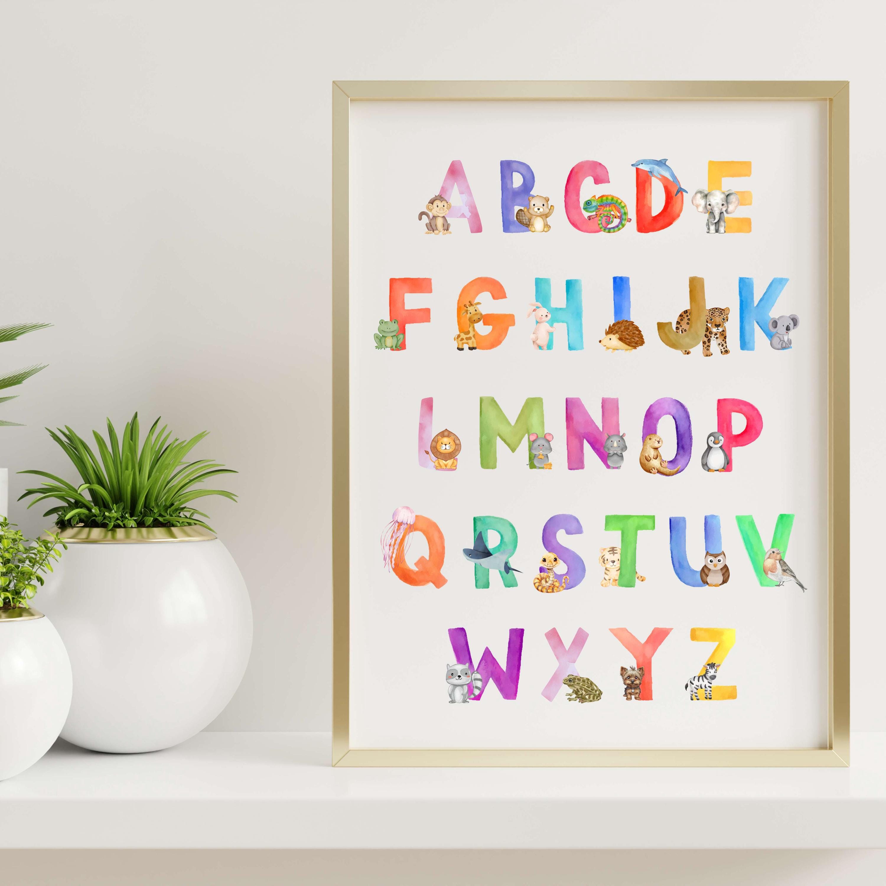 ABC Animal Print, Rainbow Alphabet Poster, Printable Educational Wall ...