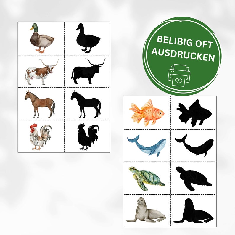 Shadow Matching Game Montessori, Animal Montessori Matching Cards ...