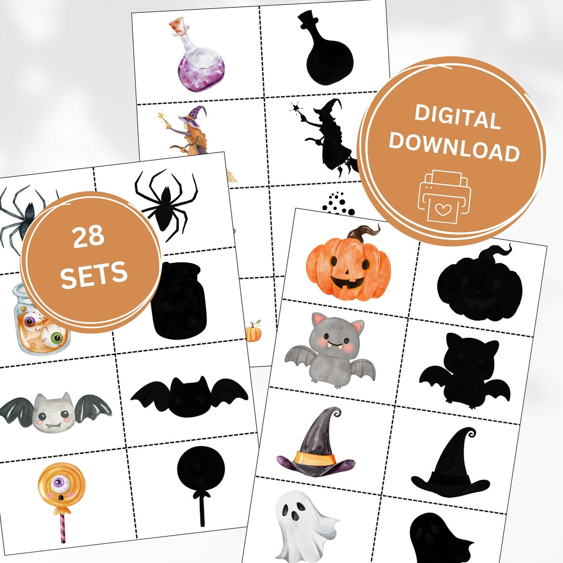 Halloween Shadow Matching Game Montessori, Montessori Matching Cards ...