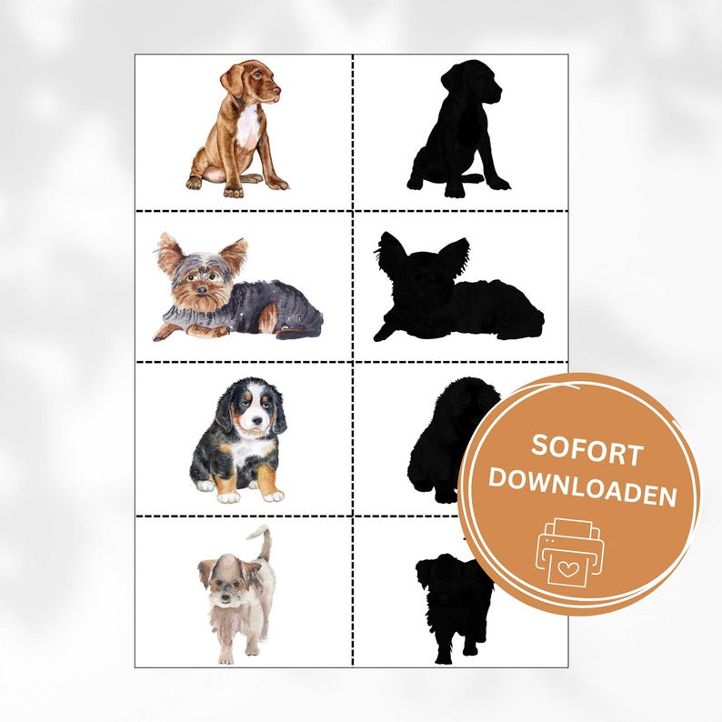 Dog Shadow Matching Game: Montessori Toddler Activity (printable PDF ...