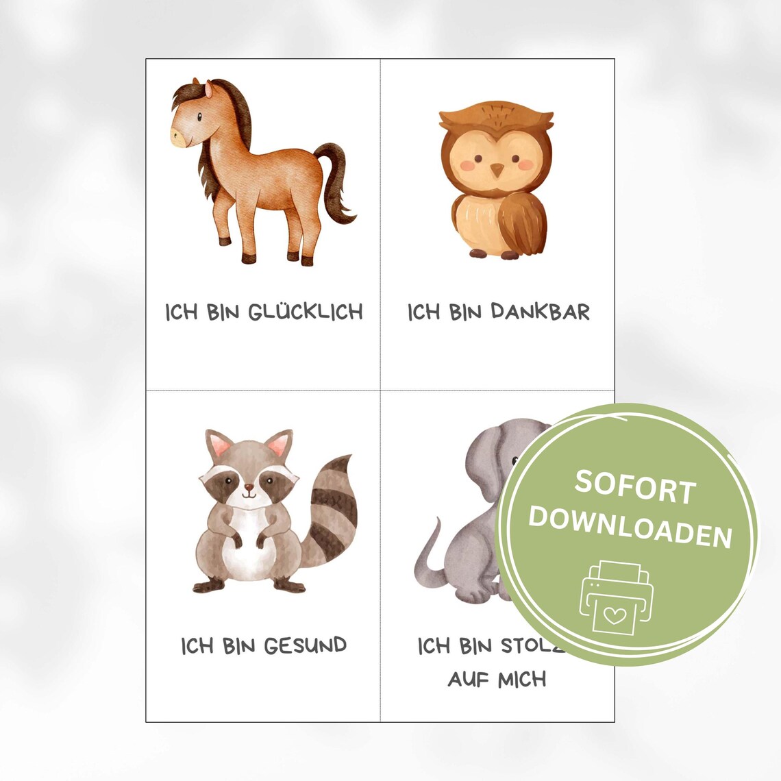 44 Affirmation Cards for Children, Animal Encouragement Cards for ...