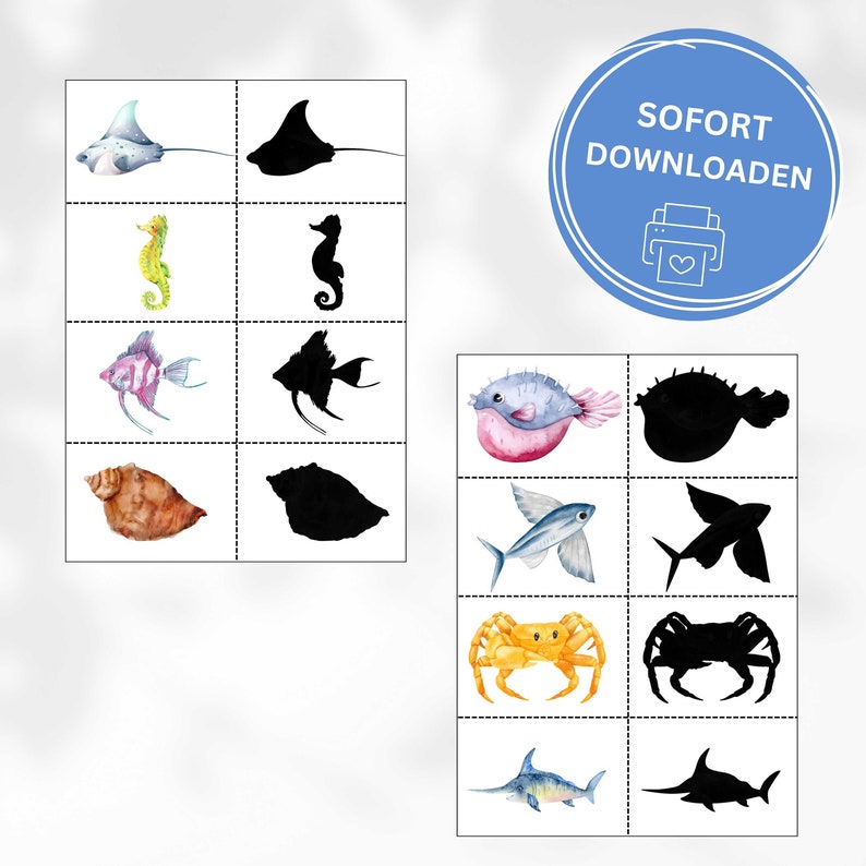 Ocean Shadow Matching Game Montessori, Montessori Matching Cards ...
