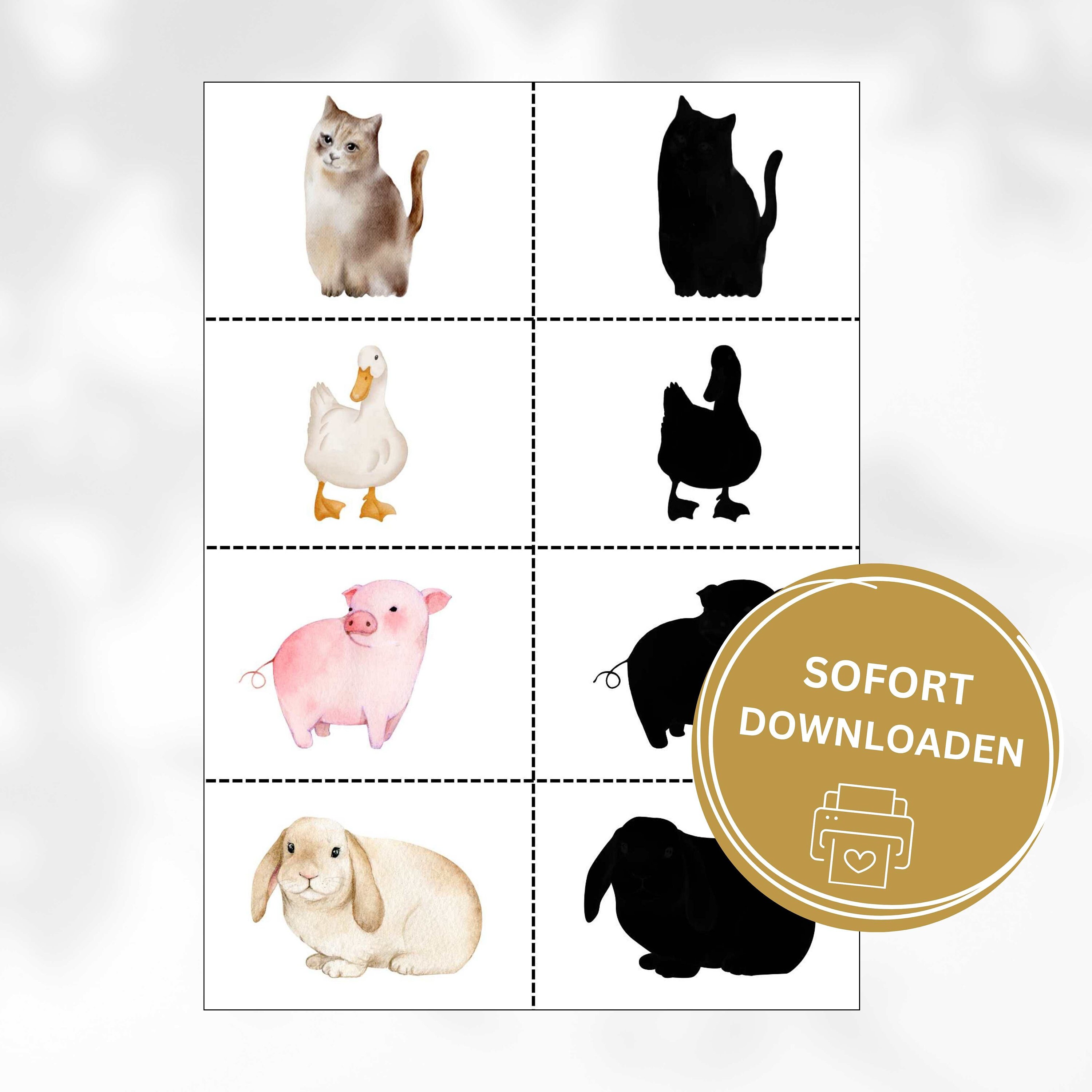 Farm Shadow Matching Game Montessori, Montessori Matching Cards Toddler ...