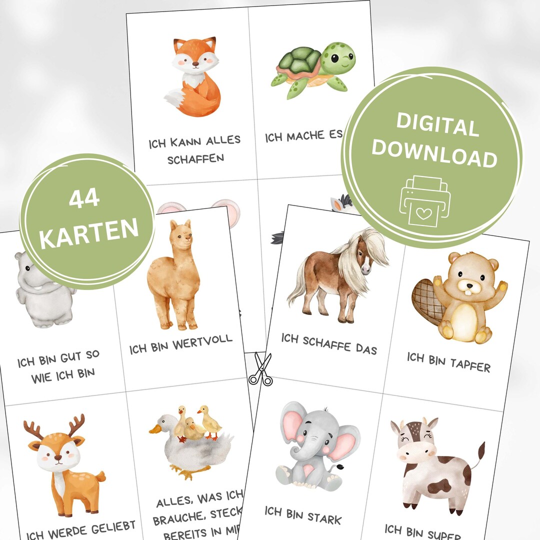 44 Affirmation Cards for Children, Animal Encouragement Cards for ...