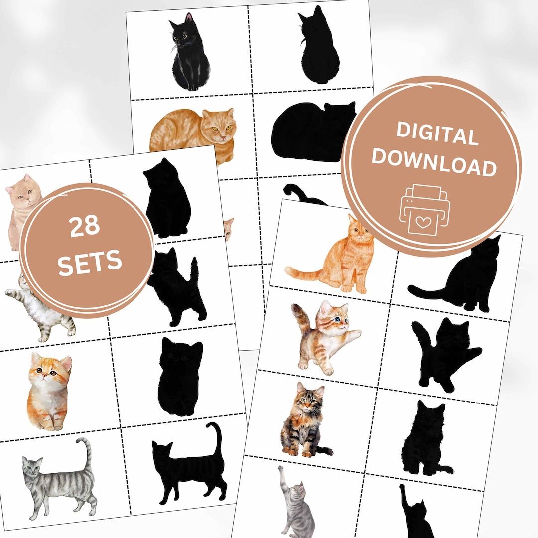 Cat Shadow Matching Game: Montessori Toddler Activity (PDF) - Etsy