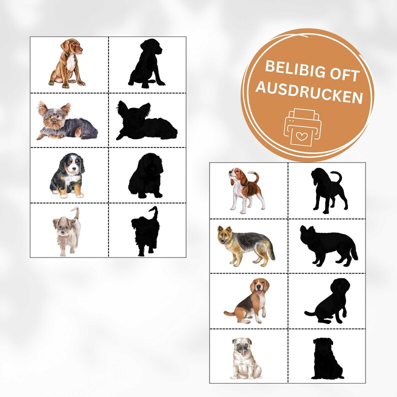 Dog Shadow Matching Game: Montessori Toddler Activity (printable PDF ...