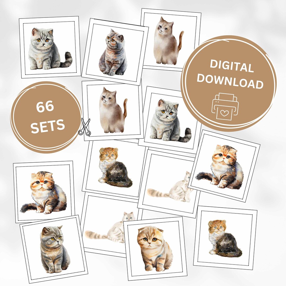 Cat Memory Game Montessori, Montessori Matching Cards, Printable Game ...