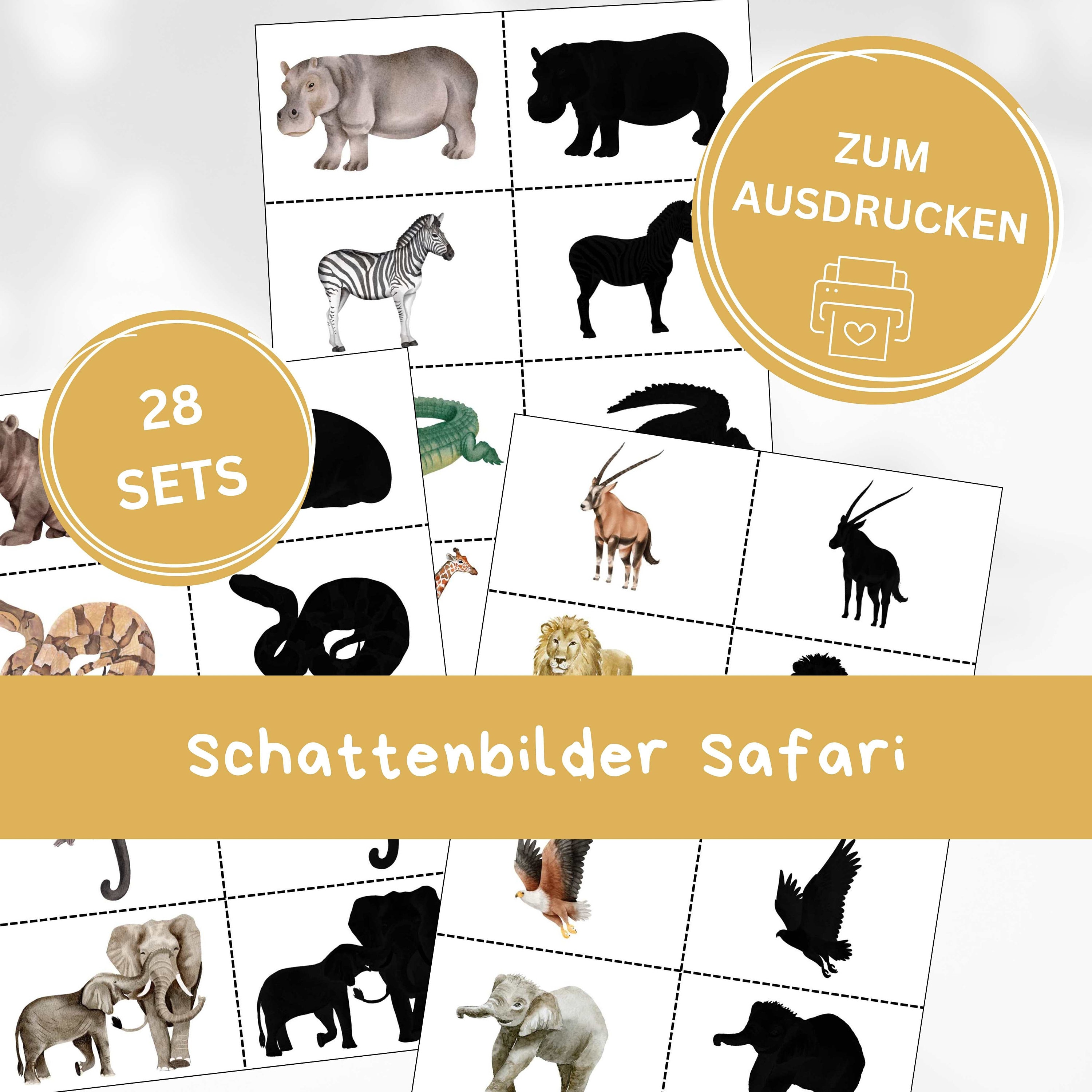 Safari Shadow Matching Game Montessori, Montessori Matching Cards ...