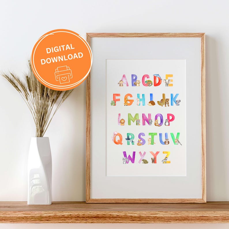 ABC Animal Print, Rainbow Alphabet Poster, Printable Educational Wall ...