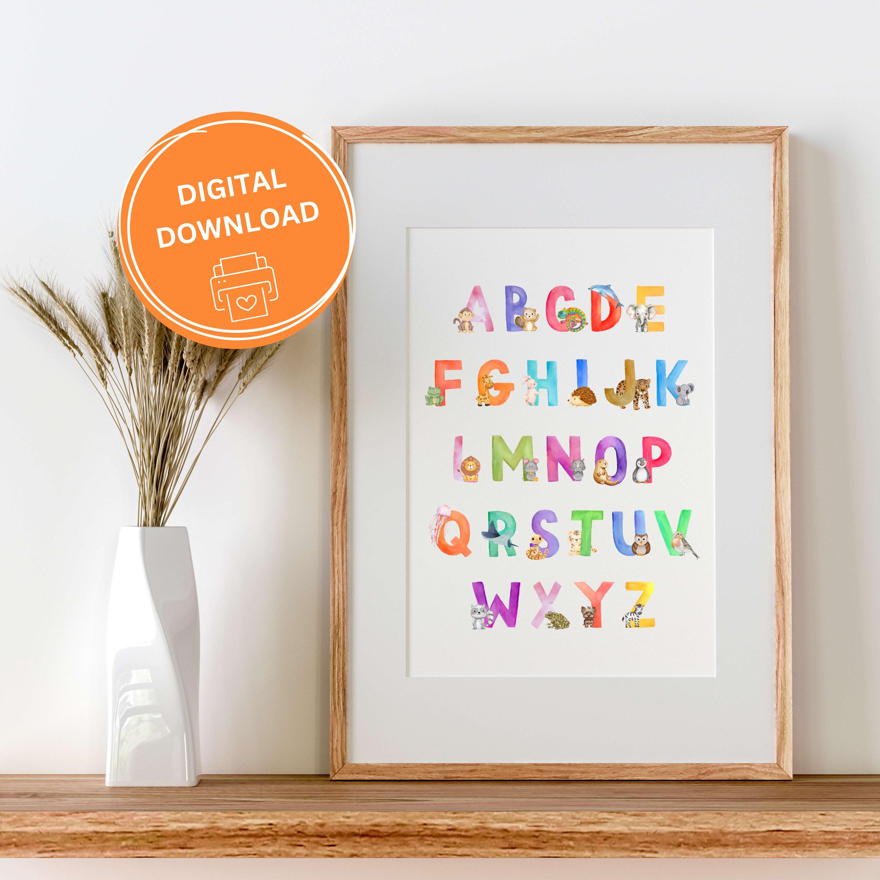 ABC Animal Print, Rainbow Alphabet Poster, Printable Educational Wall ...