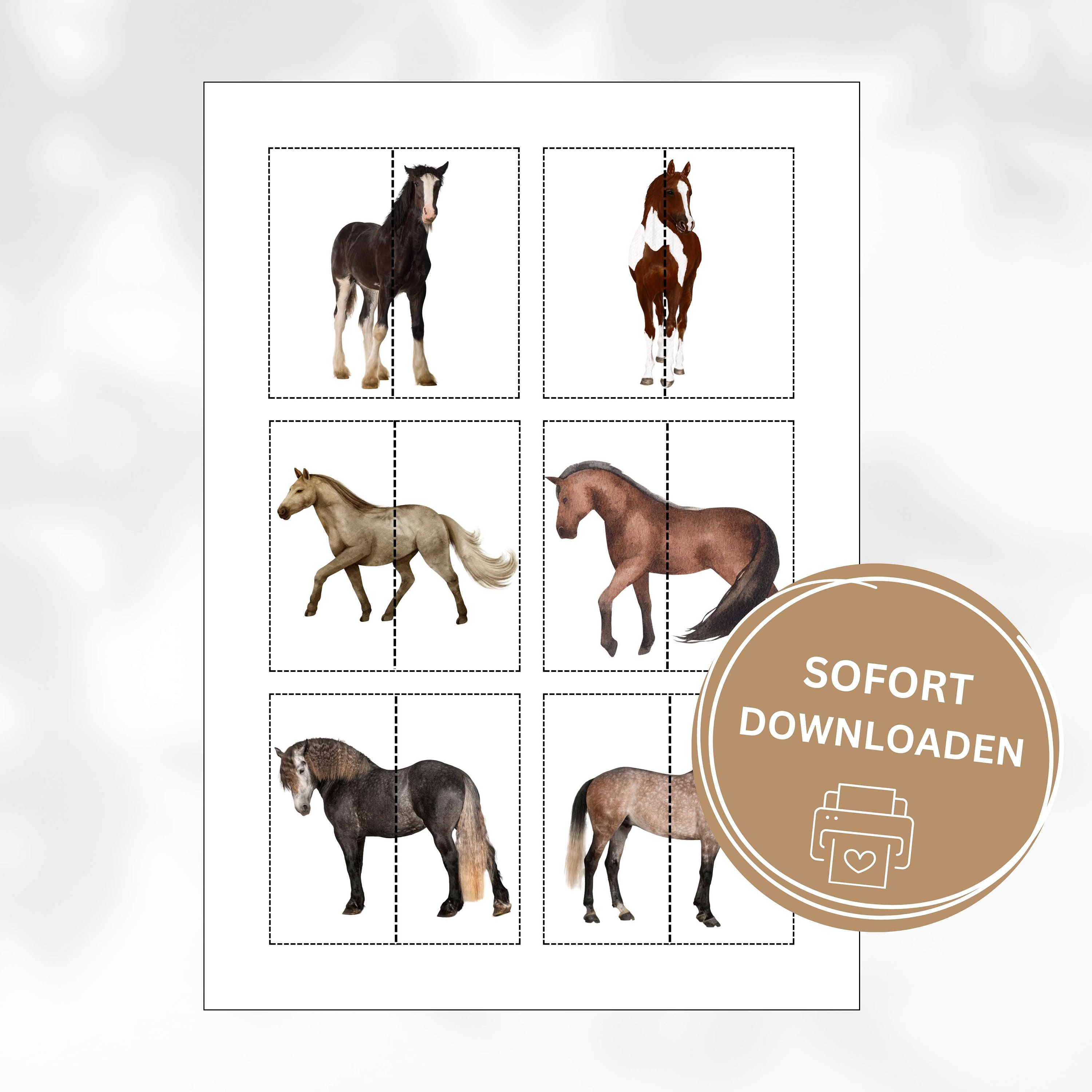 Horse Matching Game Montessori, Montessori Matching Cards, Printable ...