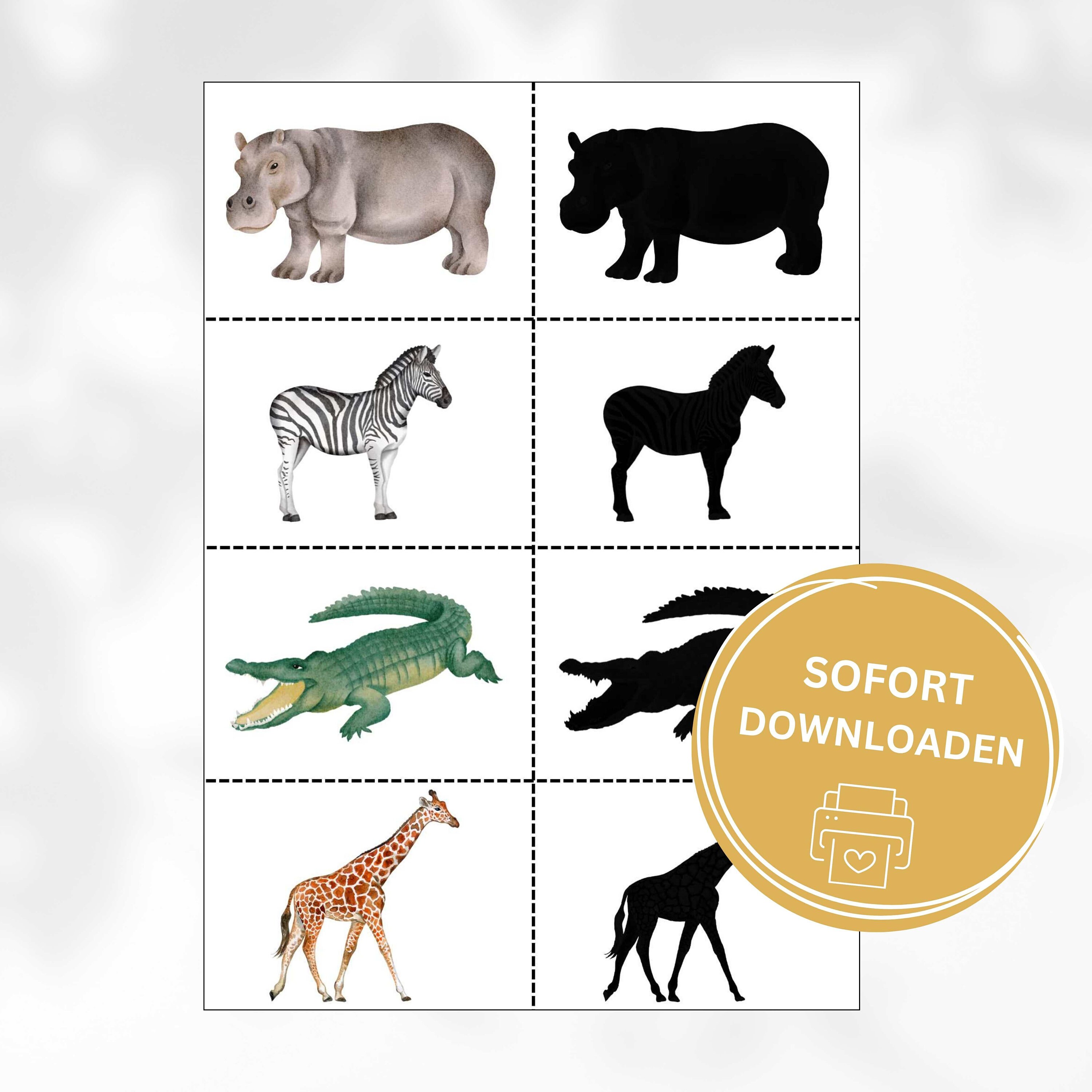 Safari Shadow Matching Game Montessori, Montessori Matching Cards ...
