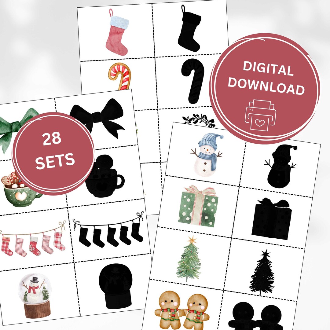 Christmas Shadow Matching Game Montessori, Montessori Matching Cards ...