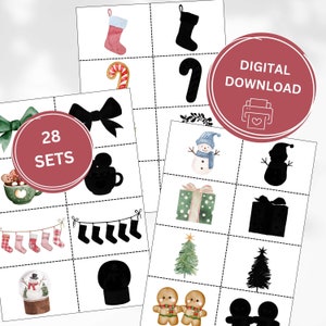 Christmas Shadow Matching Game Montessori, Montessori Matching Cards ...