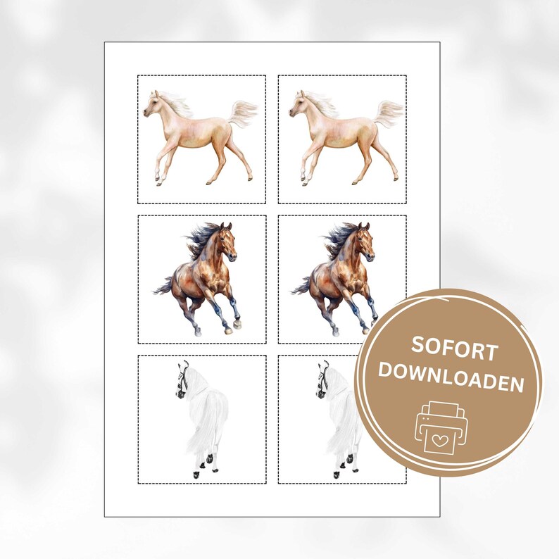 Horse Memory Game Montessori, Montessori Matching Cards, Printable Game ...